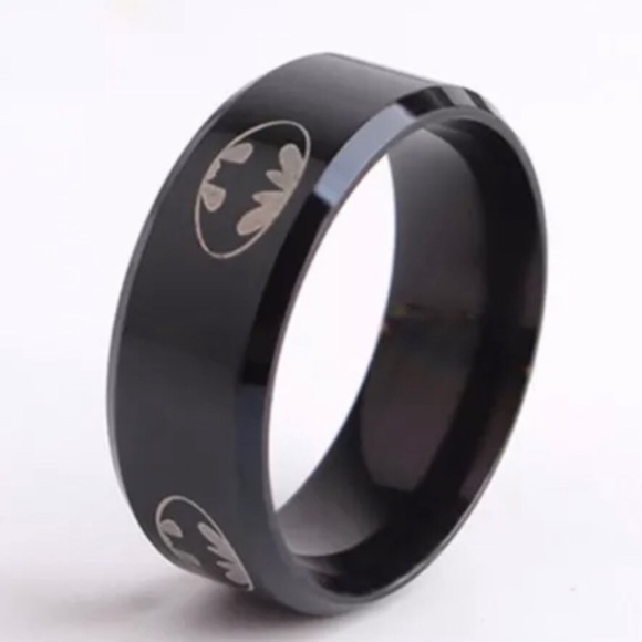 Accessories | Silver Black Batman Ring Stainless Steel Band | Poshmark